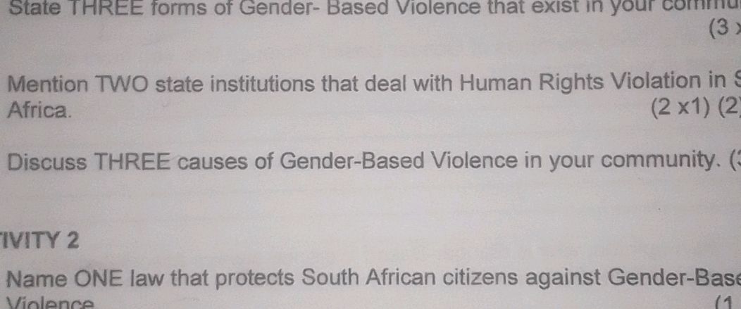 State THREE forms of Gender- Based Violence