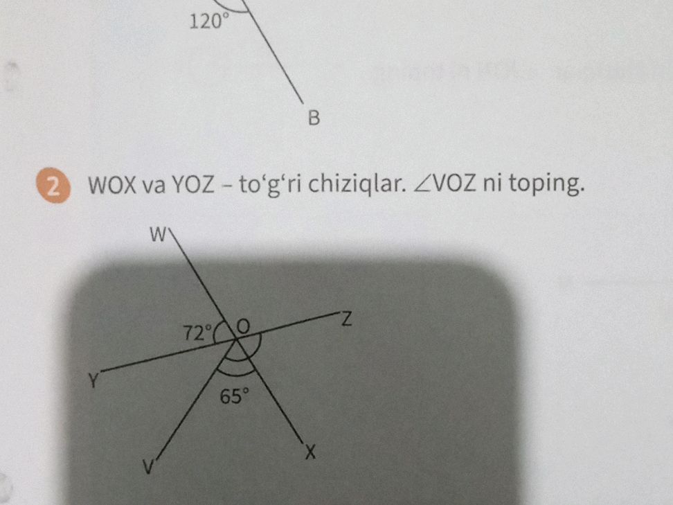 WOX va YOZ - to'g'ri chiziqlar. ∠VOZ ni | StudyX