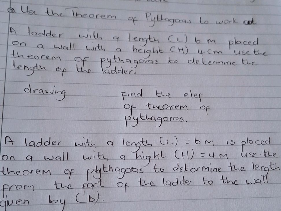 Use the Theorem of Pythagoras to work out. | StudyX