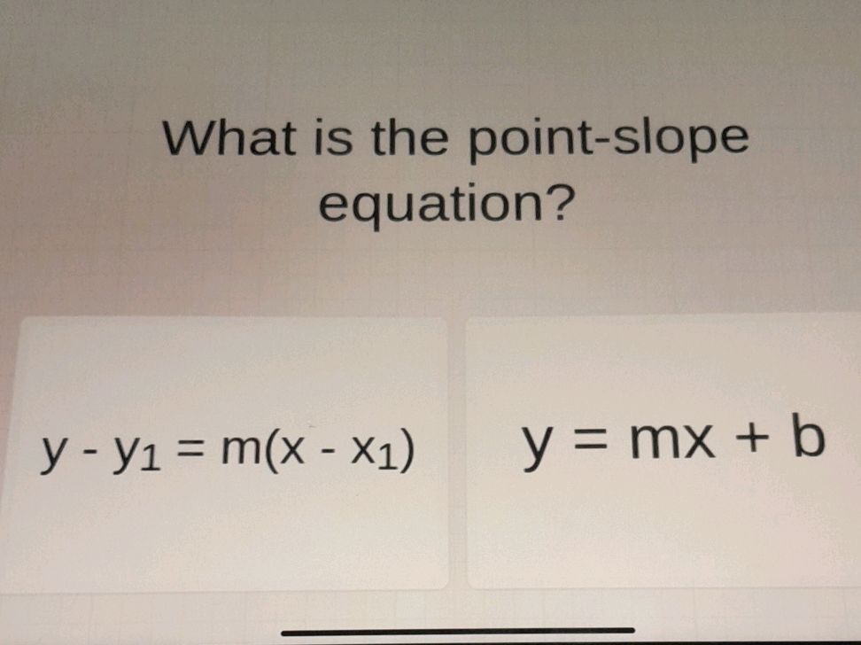 What is the point-slope equation? $y - y_1 | StudyX