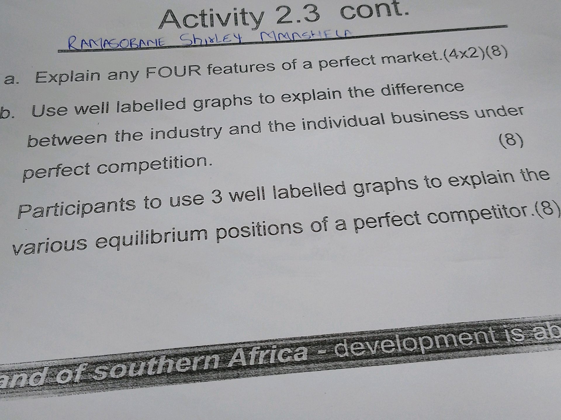 a. Explain any FOUR features of a perfect | StudyX