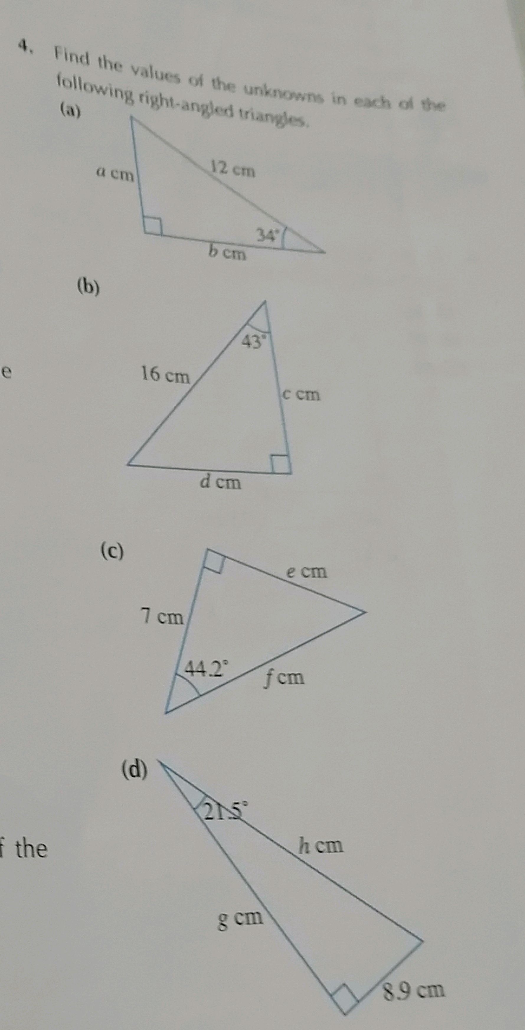 4. Find the values of the unknowns in each | StudyX