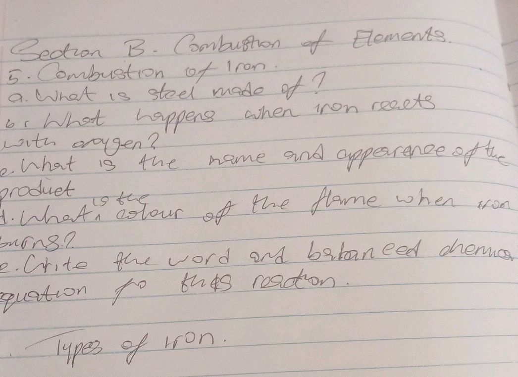 Section B. Combustion of Elements. 5. | StudyX