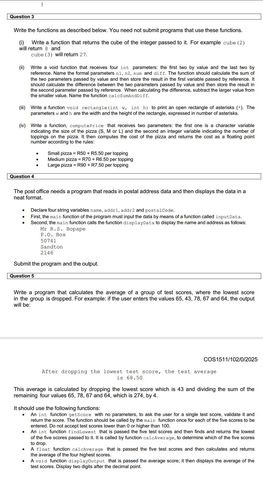 Question 3 Write the functions as described | StudyX
