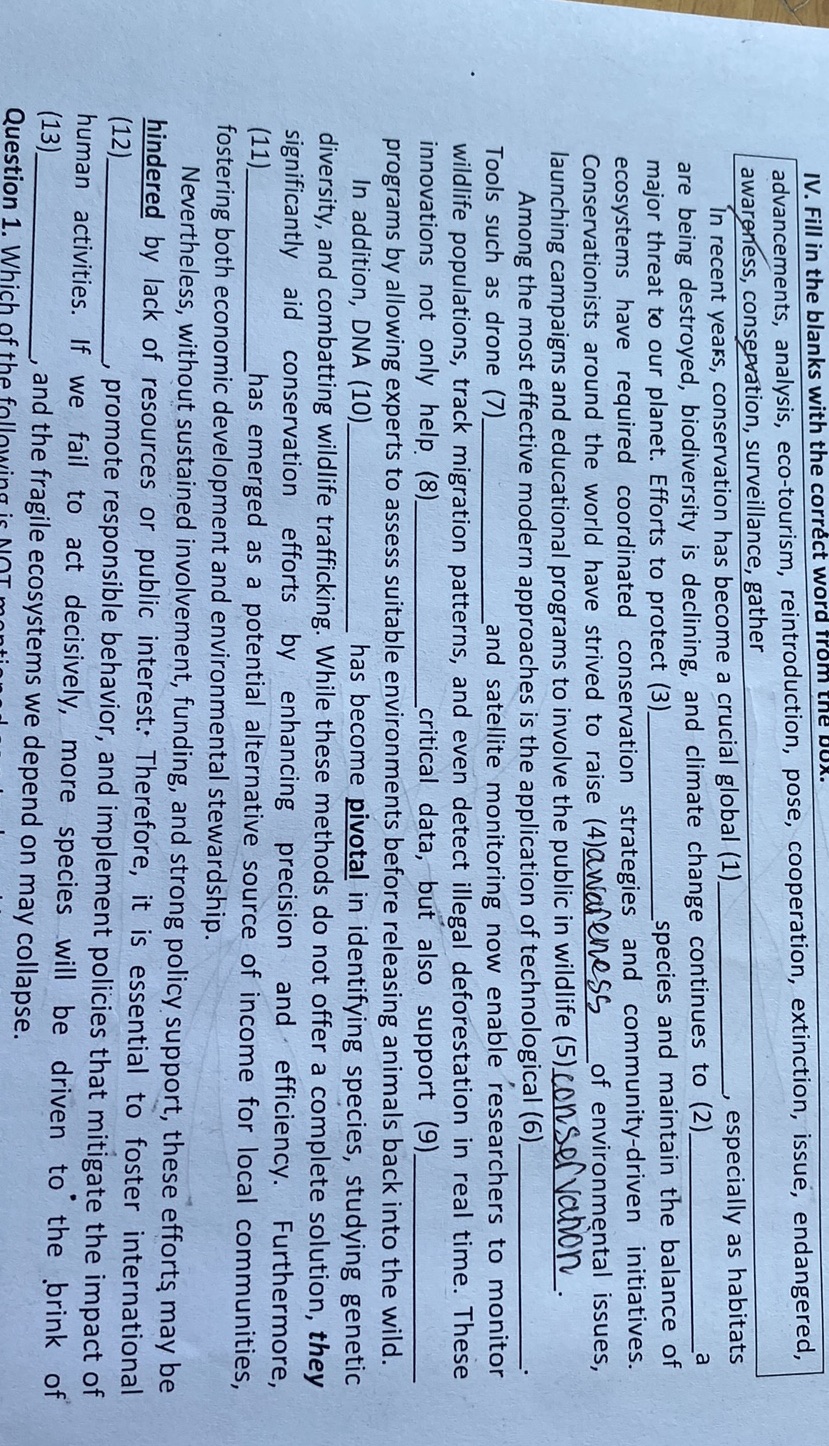 IV. Fill in the blanks with the correct word | StudyX