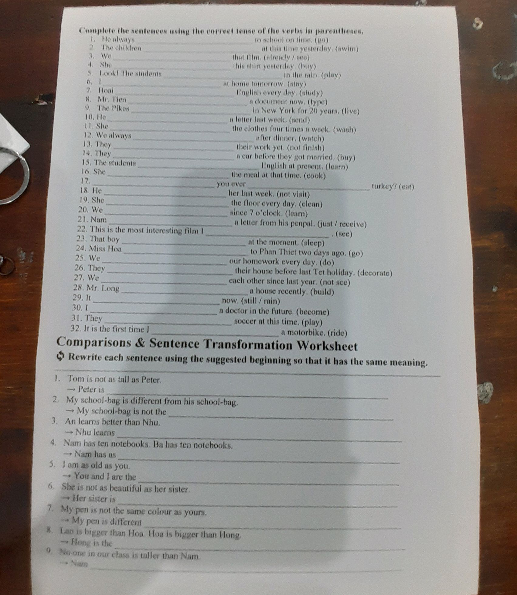 Complete the sentences using the correct | StudyX