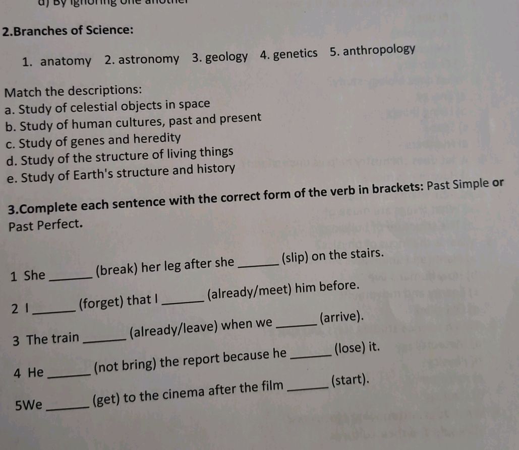 2. Branches of Science: 1. anatomy 2. | StudyX