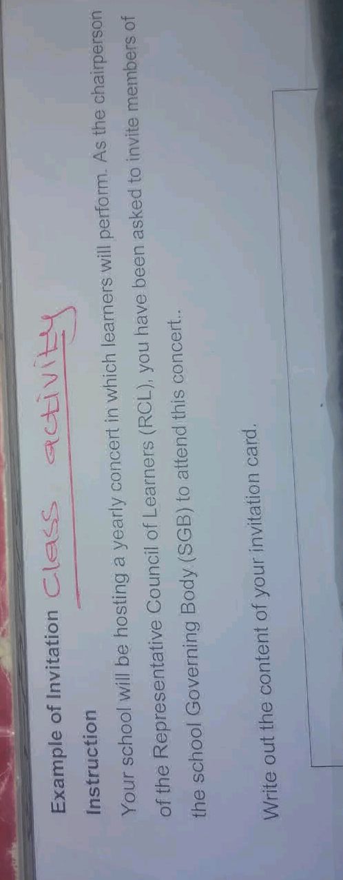 Example of Invitation Class activity | StudyX