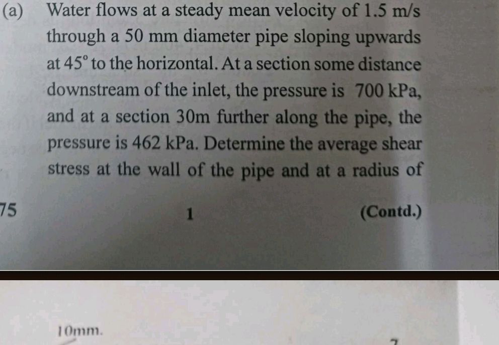(a) Water flows at a steady mean velocity of | StudyX
