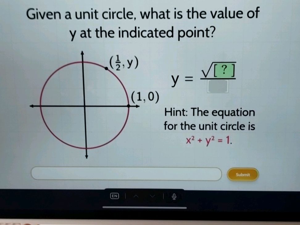 Given a unit circle, what is the value of y | StudyX