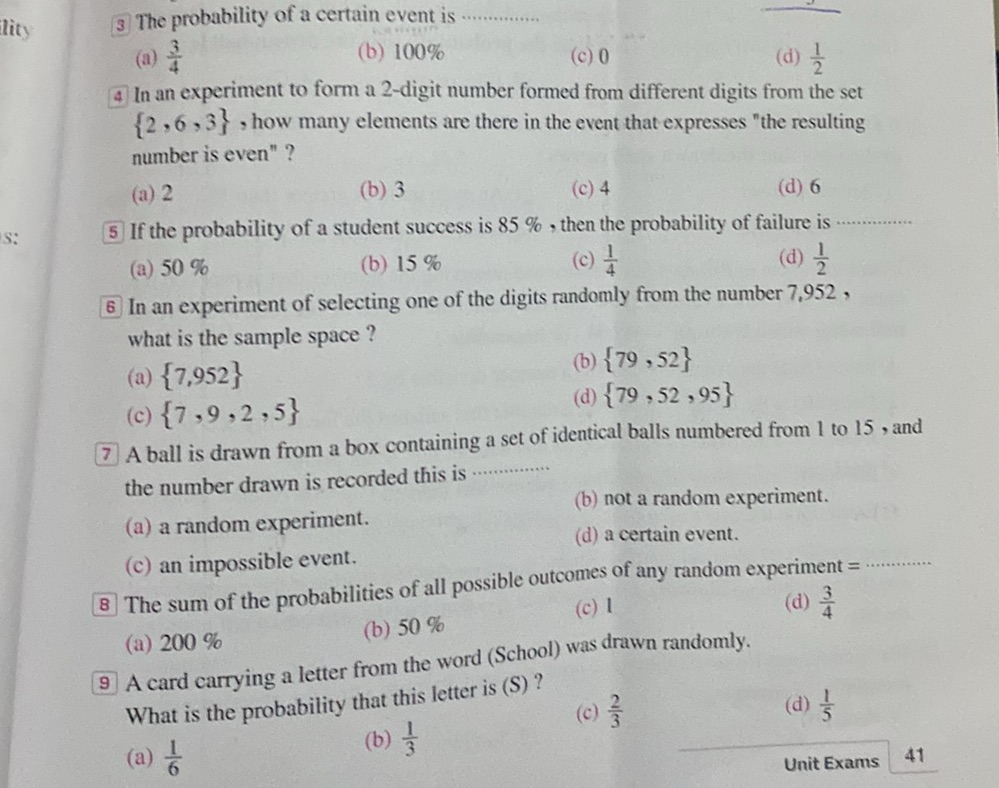 3) The probability of a certain event is (a) | StudyX