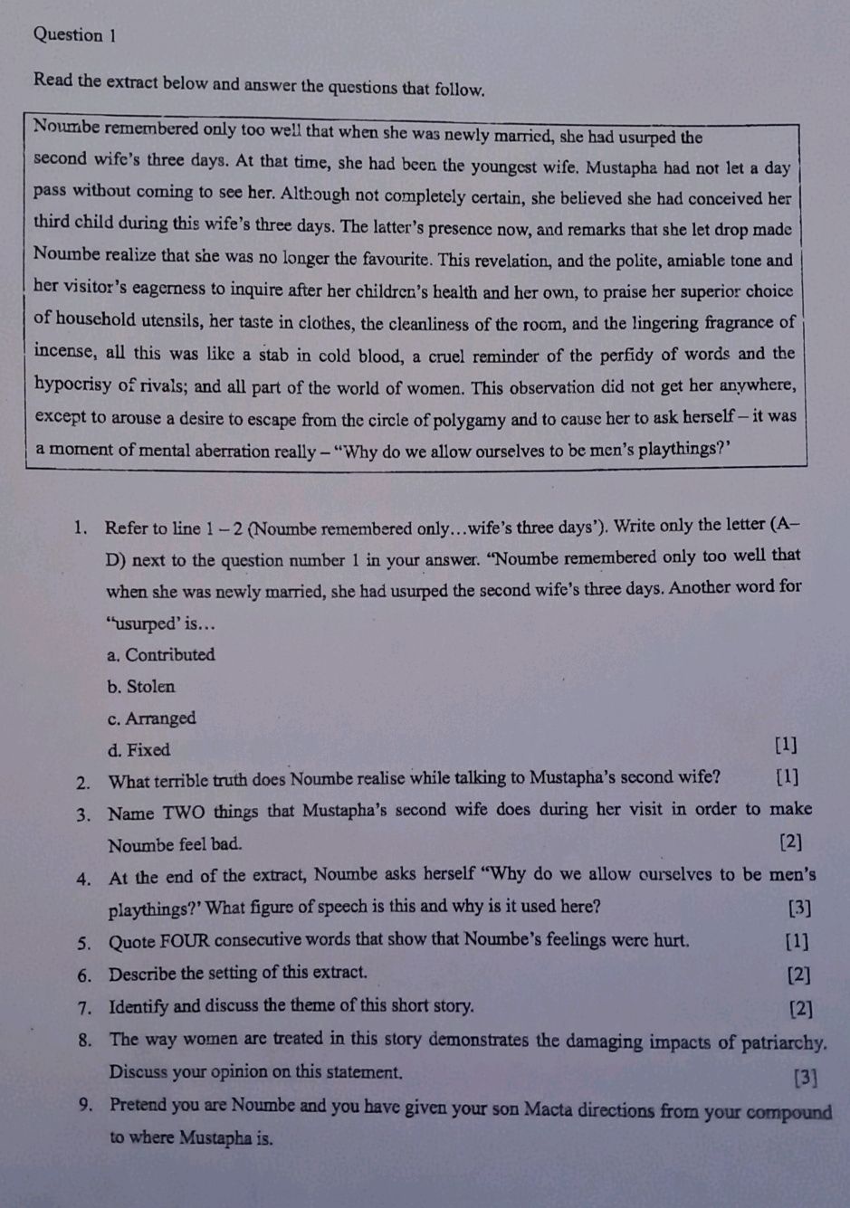 Question 1 Read the extract below and | StudyX