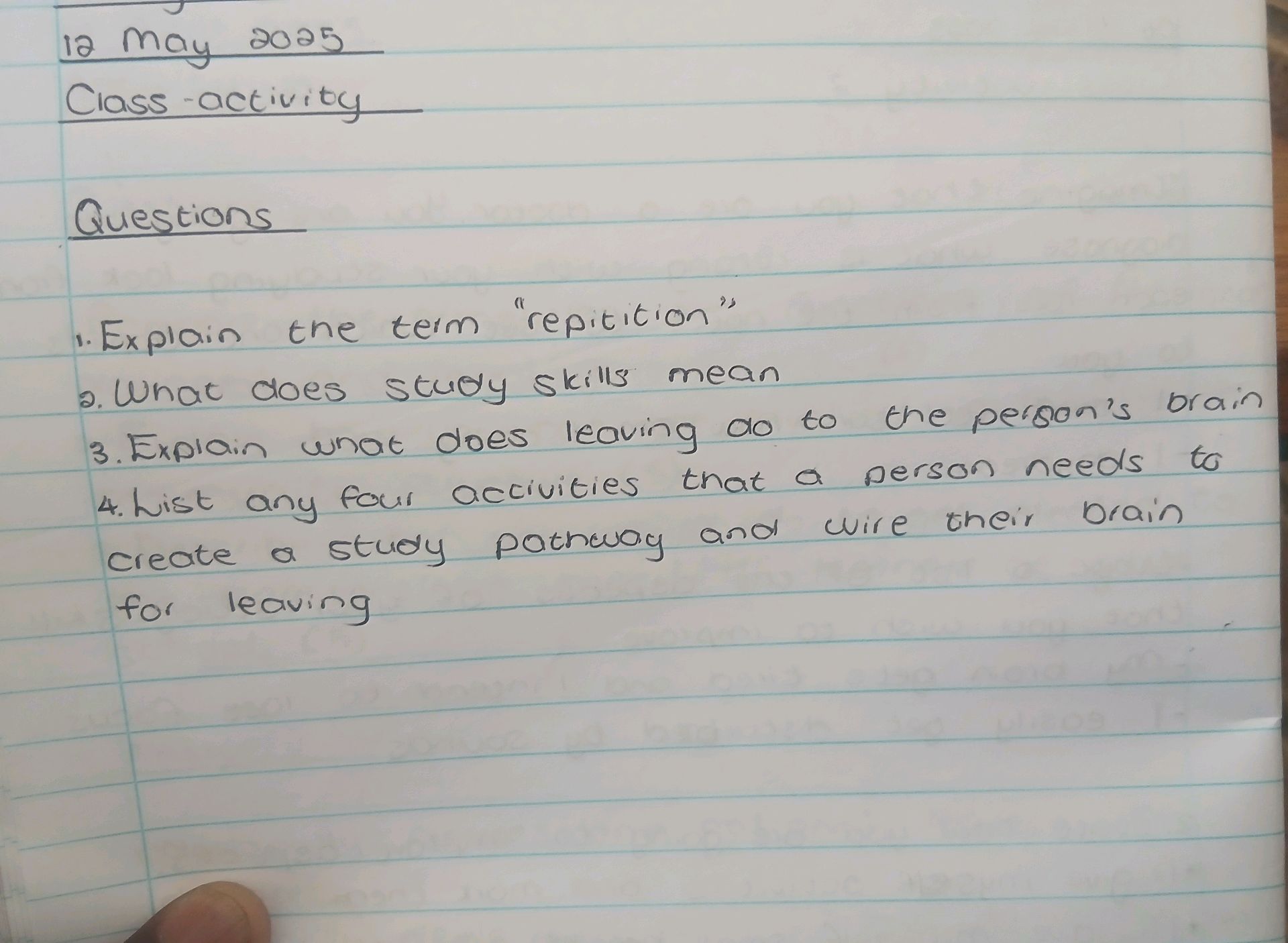 1. Explain the term "repitition" 2. What | StudyX