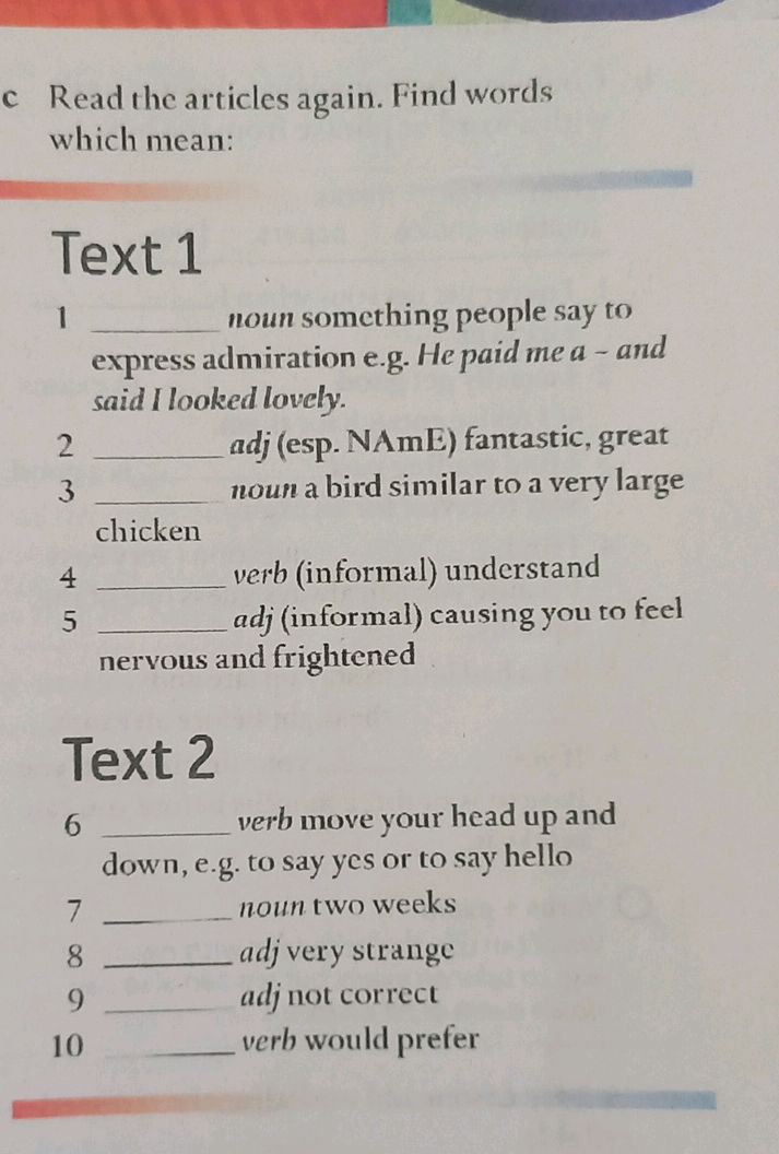 Read the articles again. Find words which | StudyX