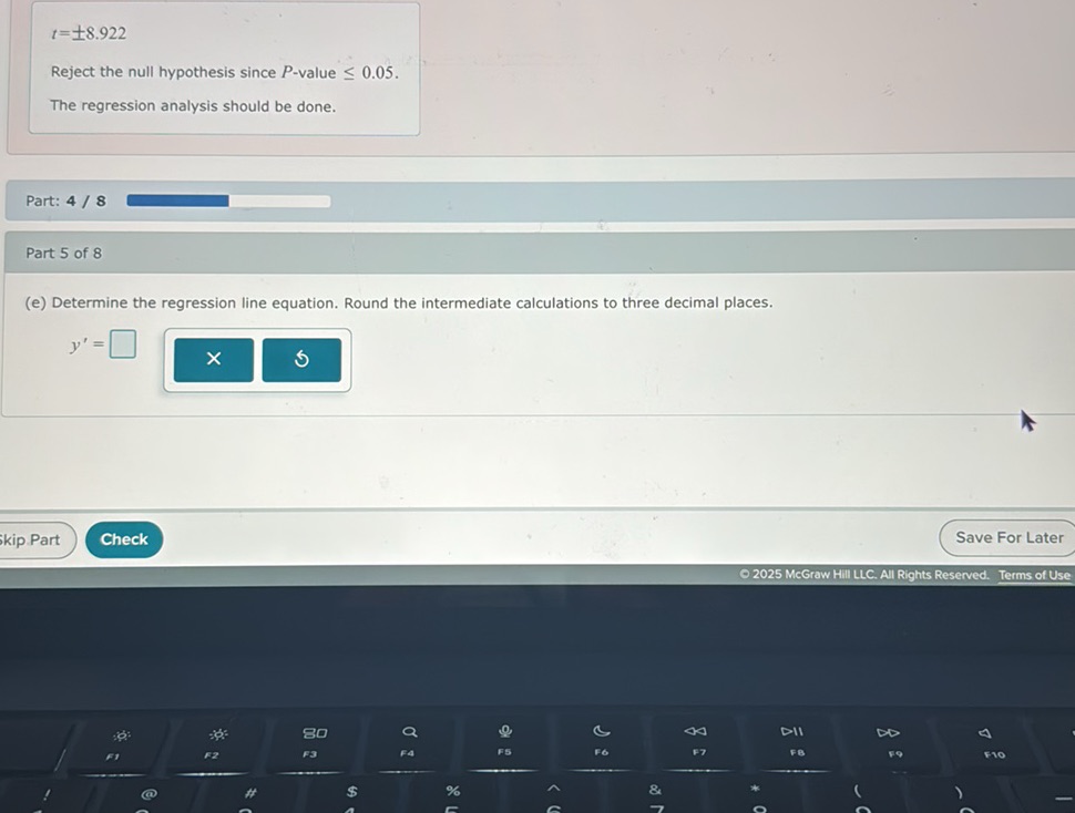(e) Determine the regression line equation. | StudyX