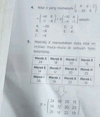 4. Nilai a yang memenuhi \[ 4 b-2 c-2b | StudyX