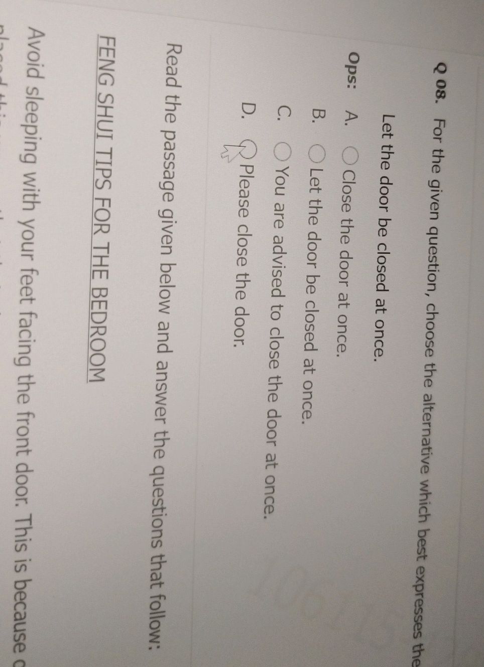 Q08. For the given question, choose the | StudyX