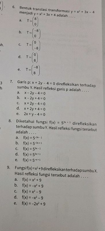 6. Bentuk translasi transformasi $y = x^2 + | StudyX