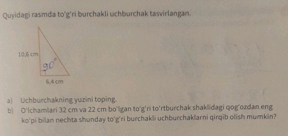 The following image shows a right triangle. | StudyX