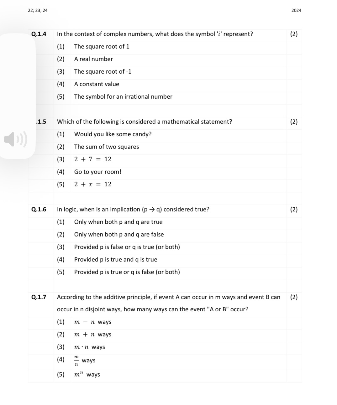 Q.1.4 In the context of complex numbers, | StudyX