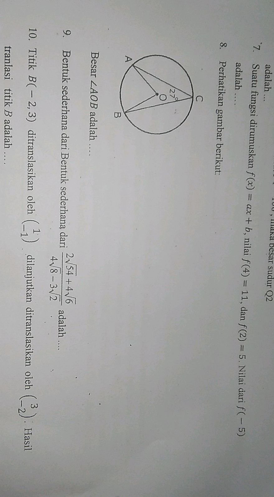 7. Suatu fungsi dirumuskan $f(x) = ax + b$, | StudyX