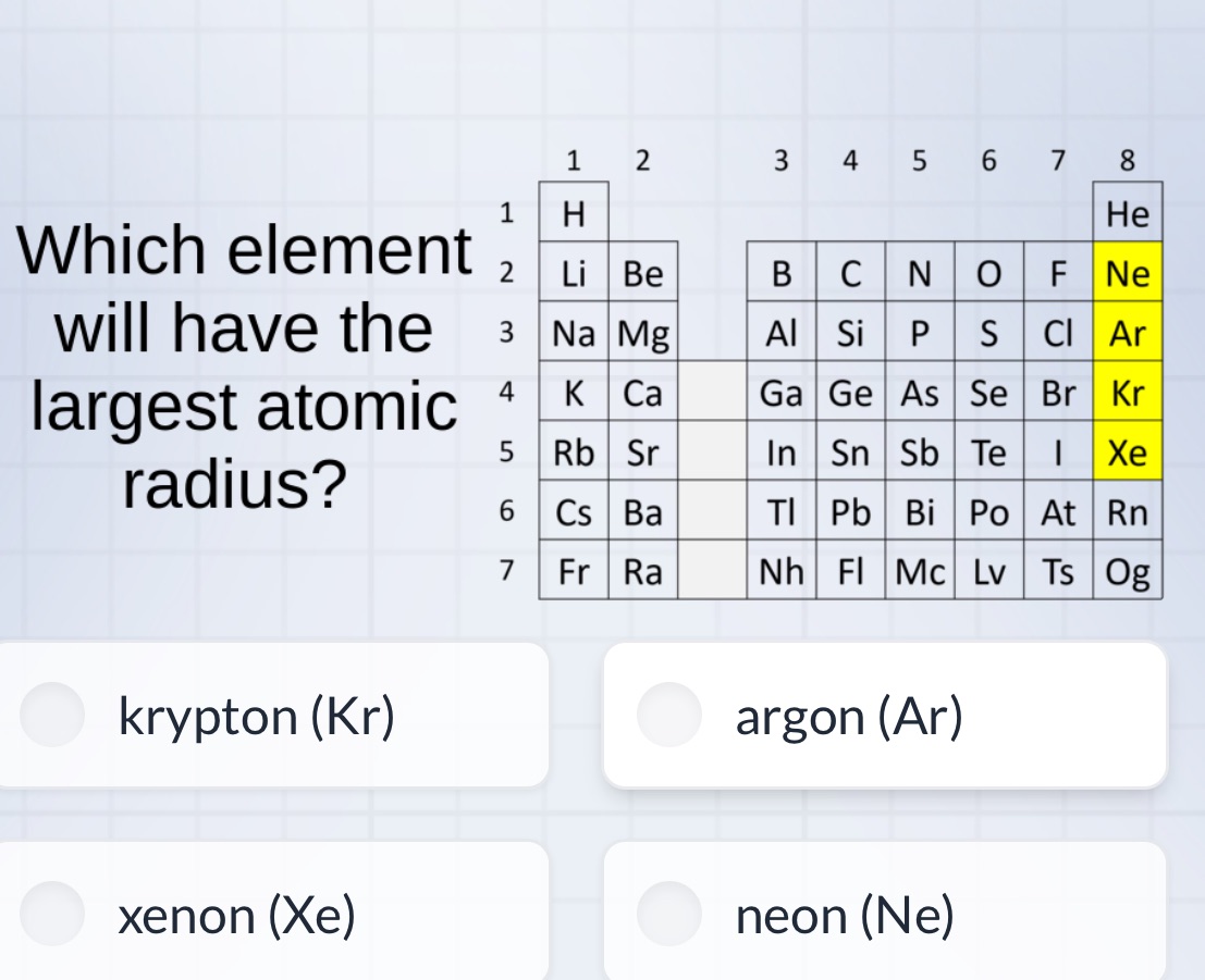 Which element will have the largest atomic | StudyX