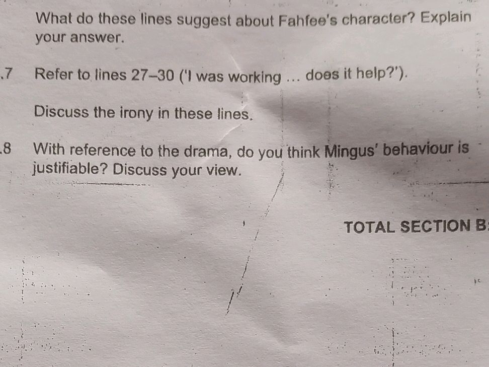 What do these lines suggest about Fahfee's | StudyX