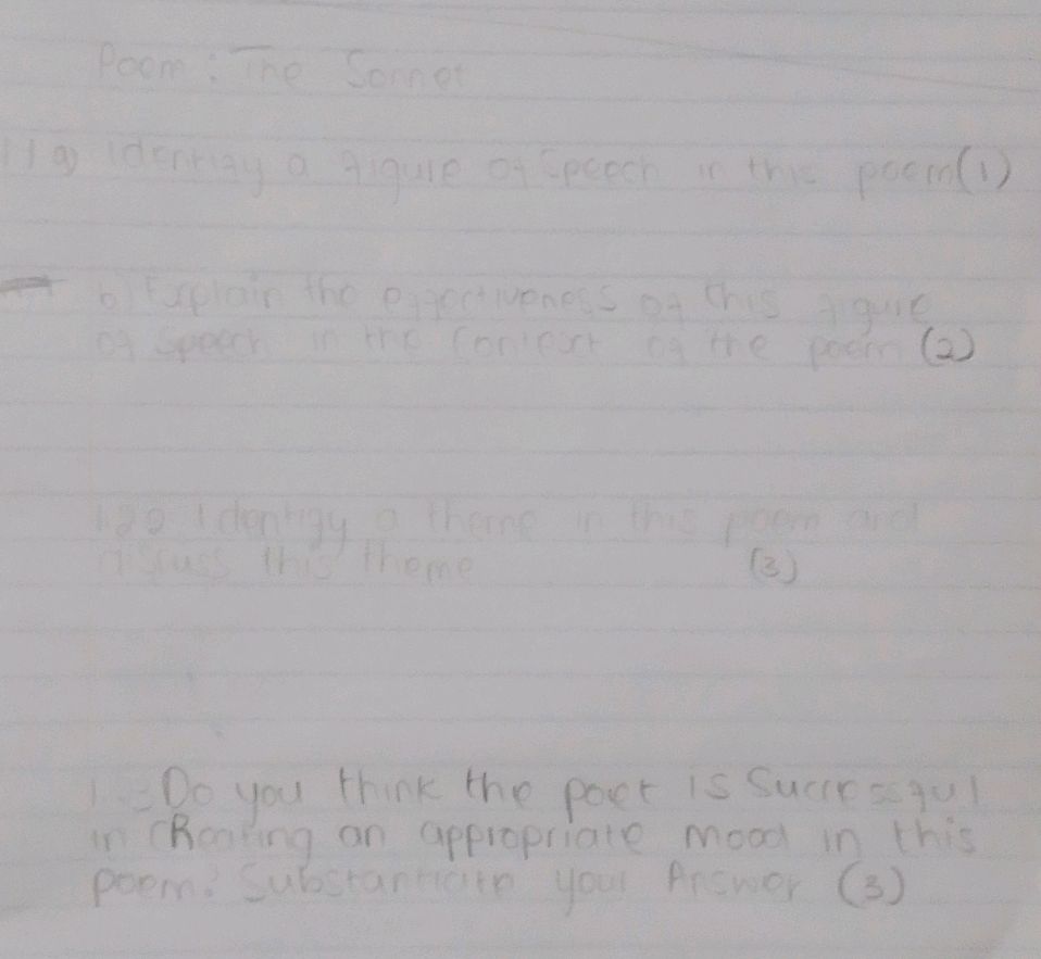 Poem: The Sonnet 1. Identify a figure of | StudyX