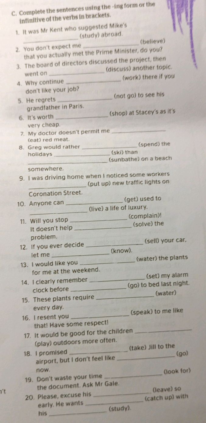 C. Complete the sentences using the -ing | StudyX