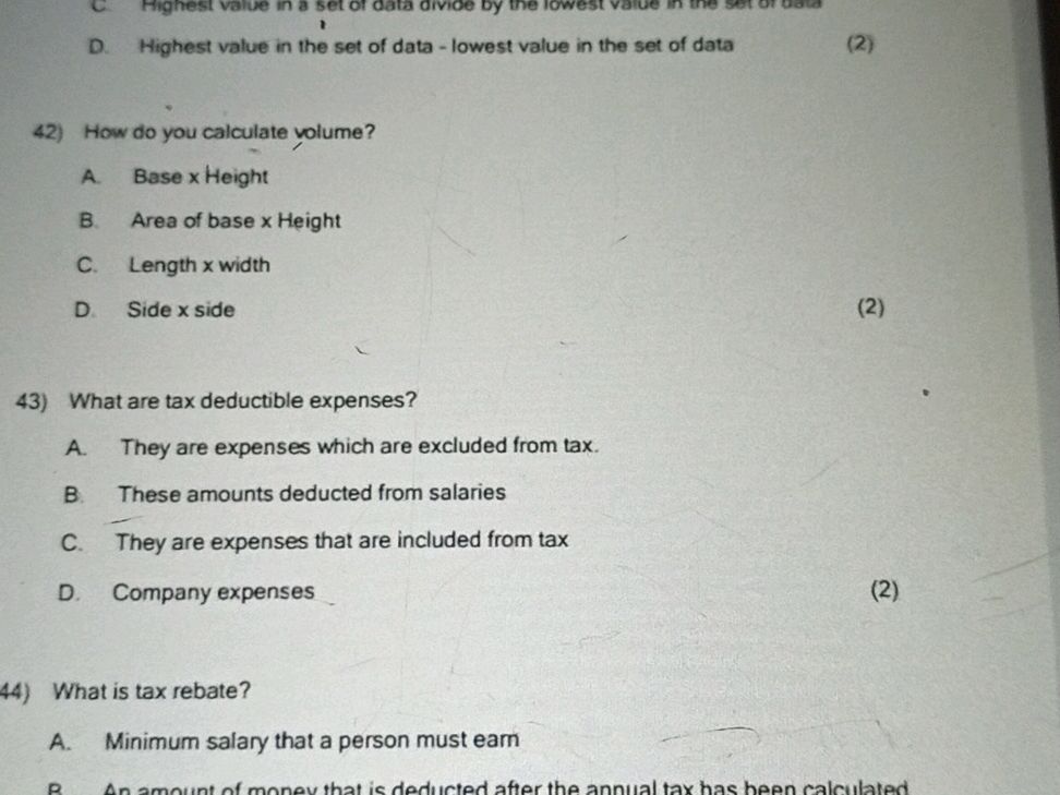 42) How do you calculate volume? A. Base x | StudyX