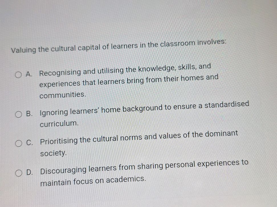 Valuing the cultural capital of learners in | StudyX