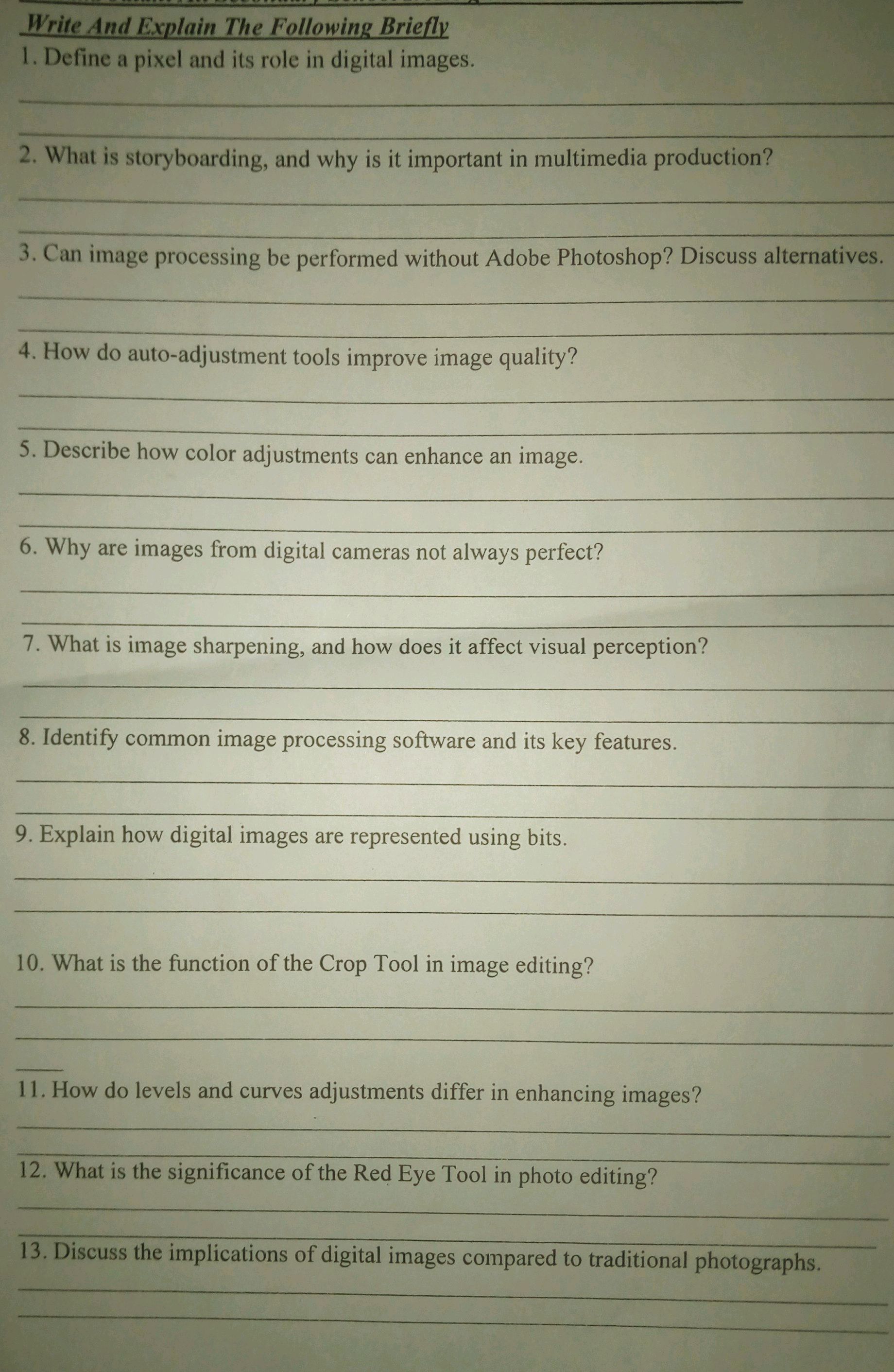 1. Define a pixel and its role in digital | StudyX