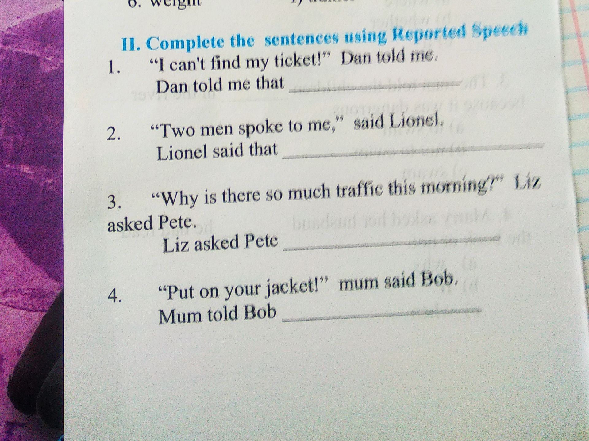 II. Complete the sentences using Reported | StudyX