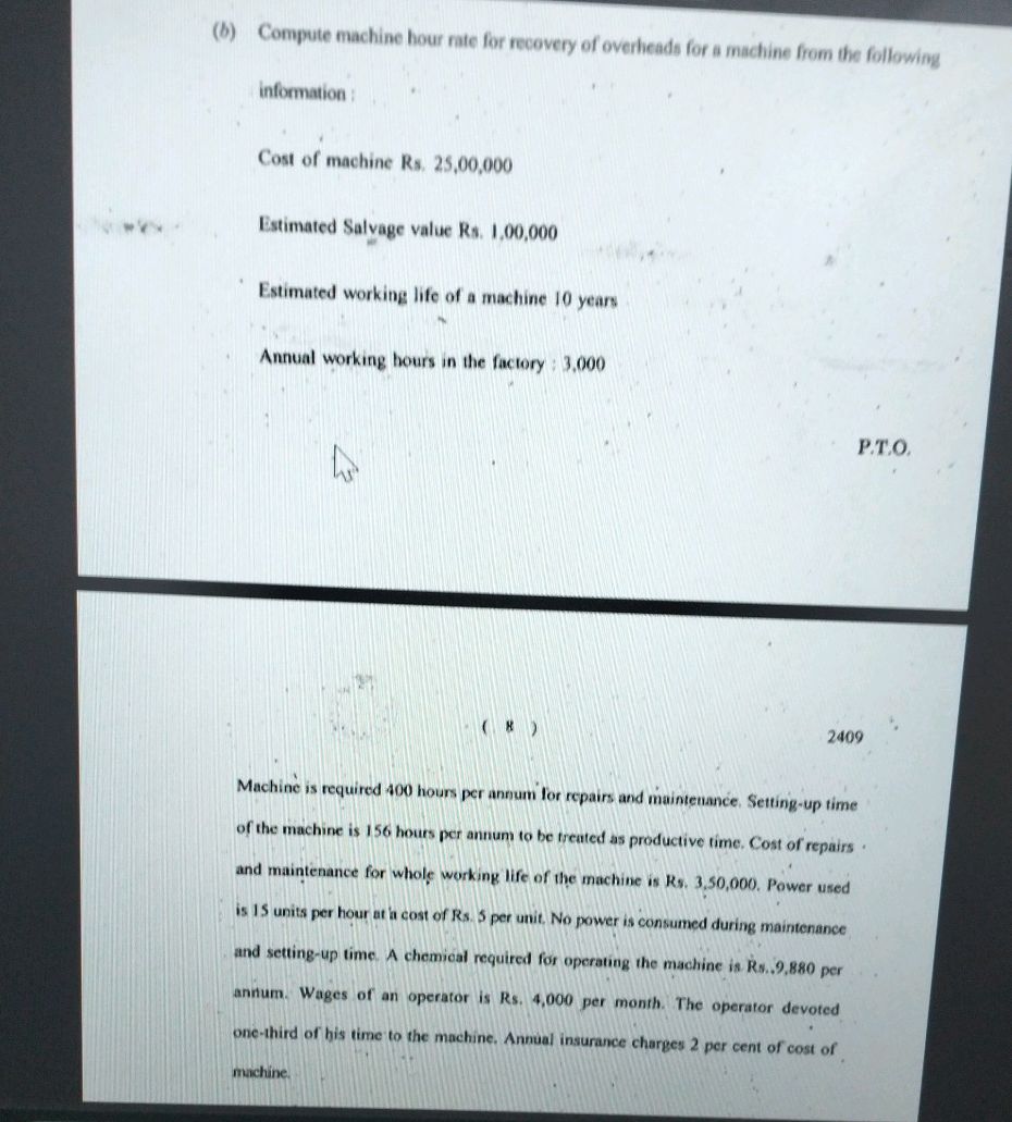 (b) Compute machine hour rate for recovery | StudyX