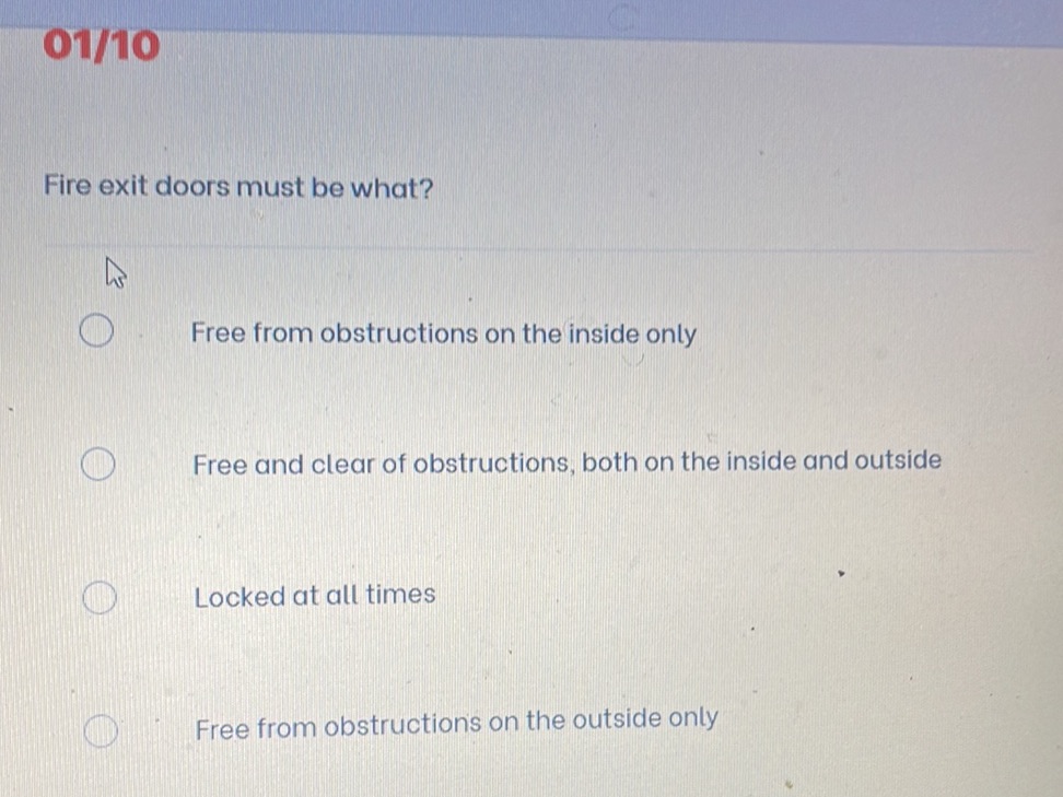 Fire exit doors must be what? Free from | StudyX