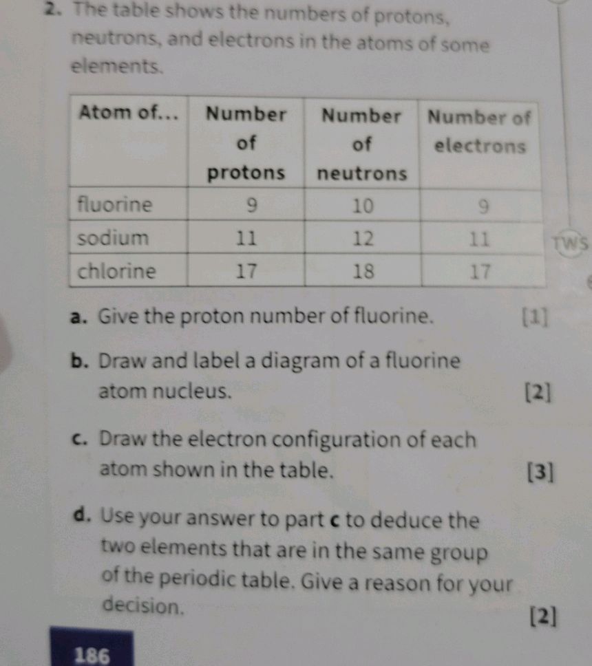 2. The table shows the numbers of protons, | StudyX
