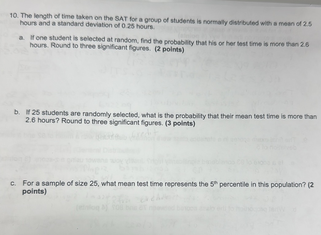 The length of time taken on the SAT for a