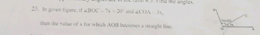 23. In given figure, if $ BOC = 7x + 20^ $ | StudyX