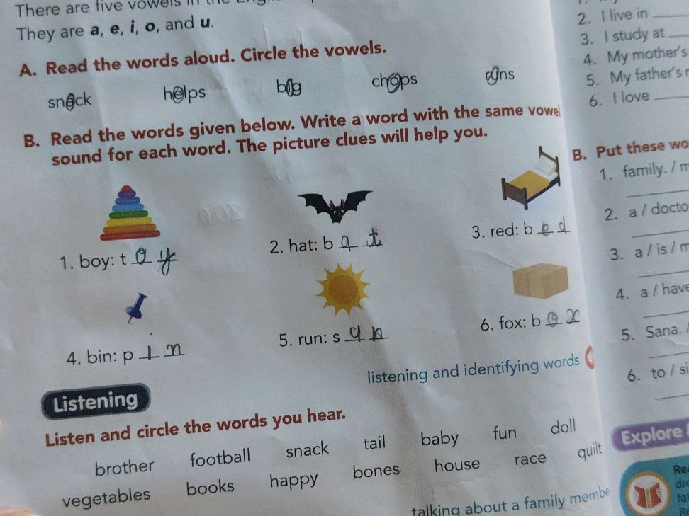 A. Read the words aloud. Circle the vowels. | StudyX