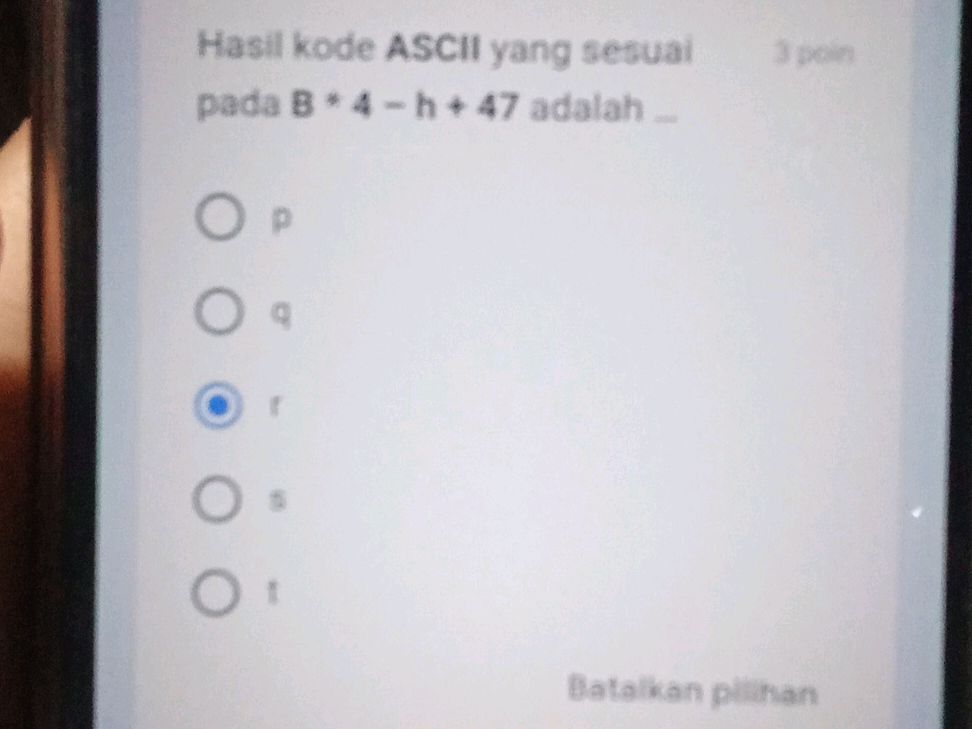 Hasil kode ASCII yang sesuai pada B * 4 - h | StudyX