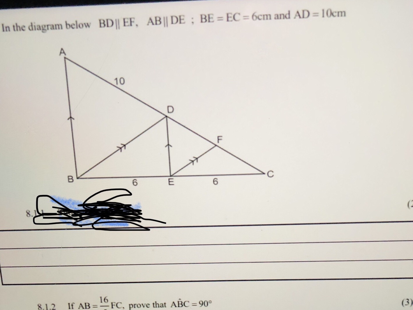 In the diagram below BD || EF, AB || DE; BE | StudyX