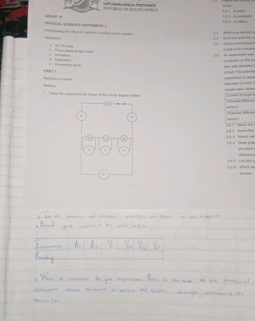 2. Take the ammeter and voltmeter reading as | StudyX