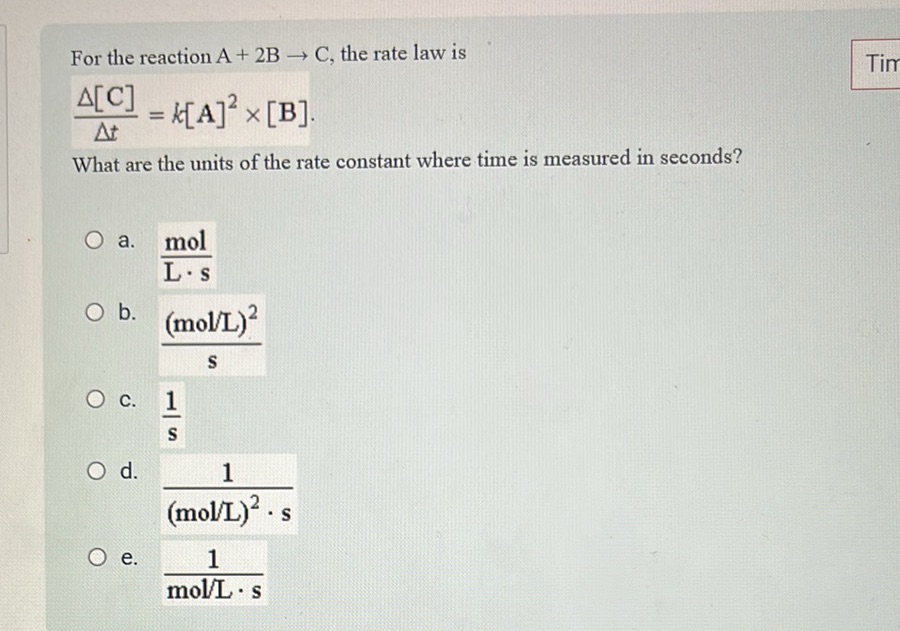 For the reaction A + 2B → C, the rate law is | StudyX