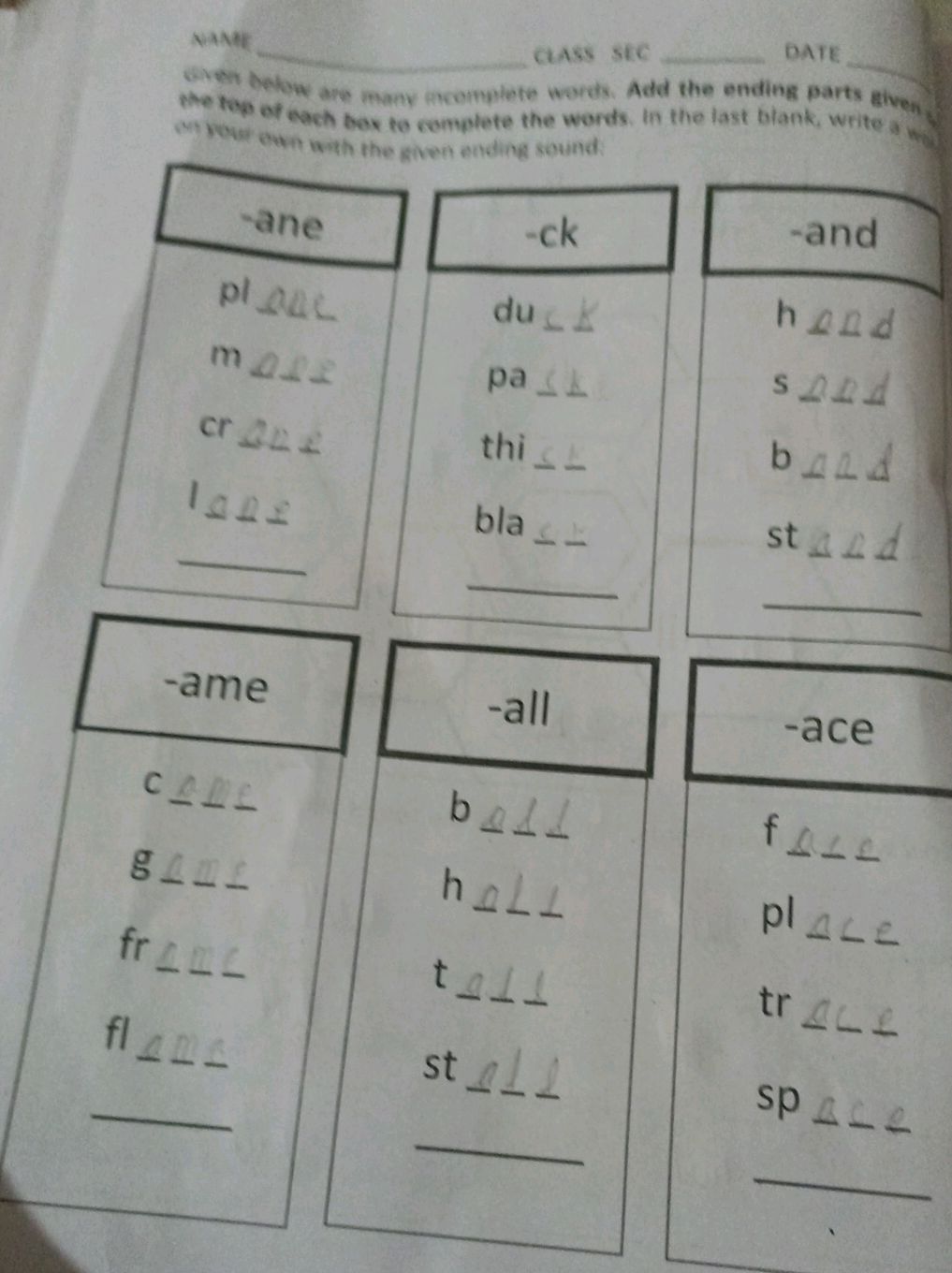 Given below are many incomplete words. Add | StudyX