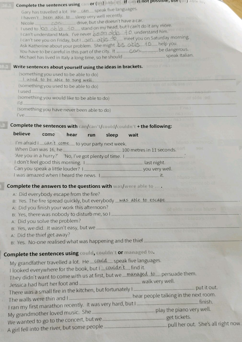 1. Complete the sentences using *can* or | StudyX