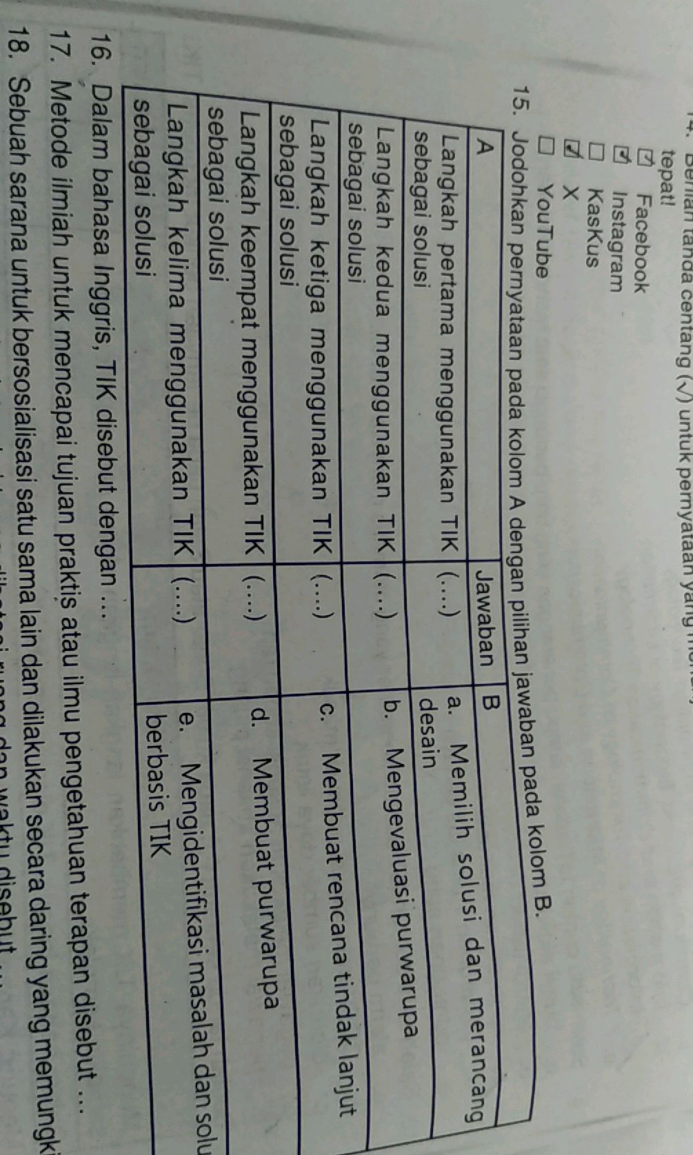 15. Jodohkan pernyataan pada kolom A dengan | StudyX