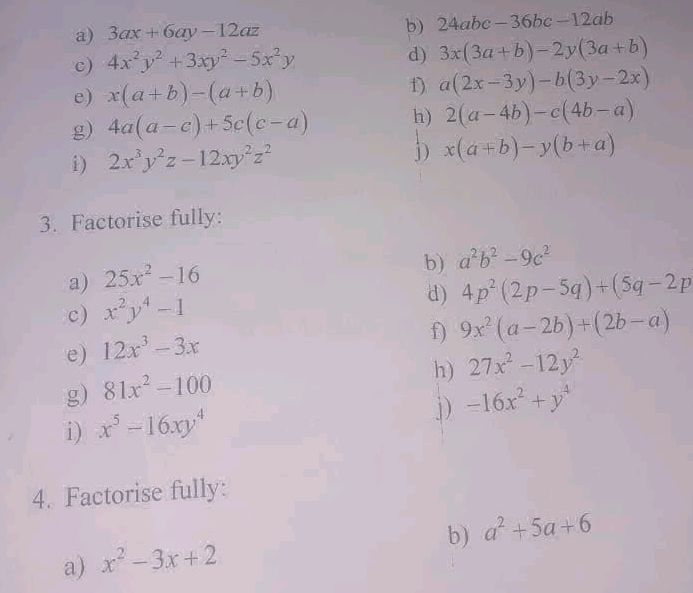 a) $3ax + 6ay - 12az$ c) $4x^2y^2 + 3xy^2 - | StudyX