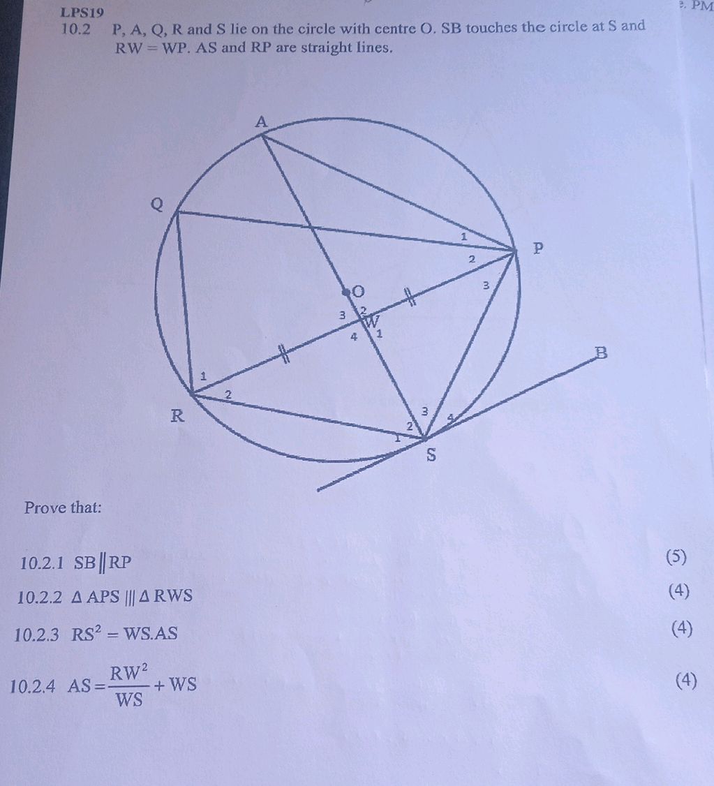 P, A, Q, R and S lie on the circle with | StudyX