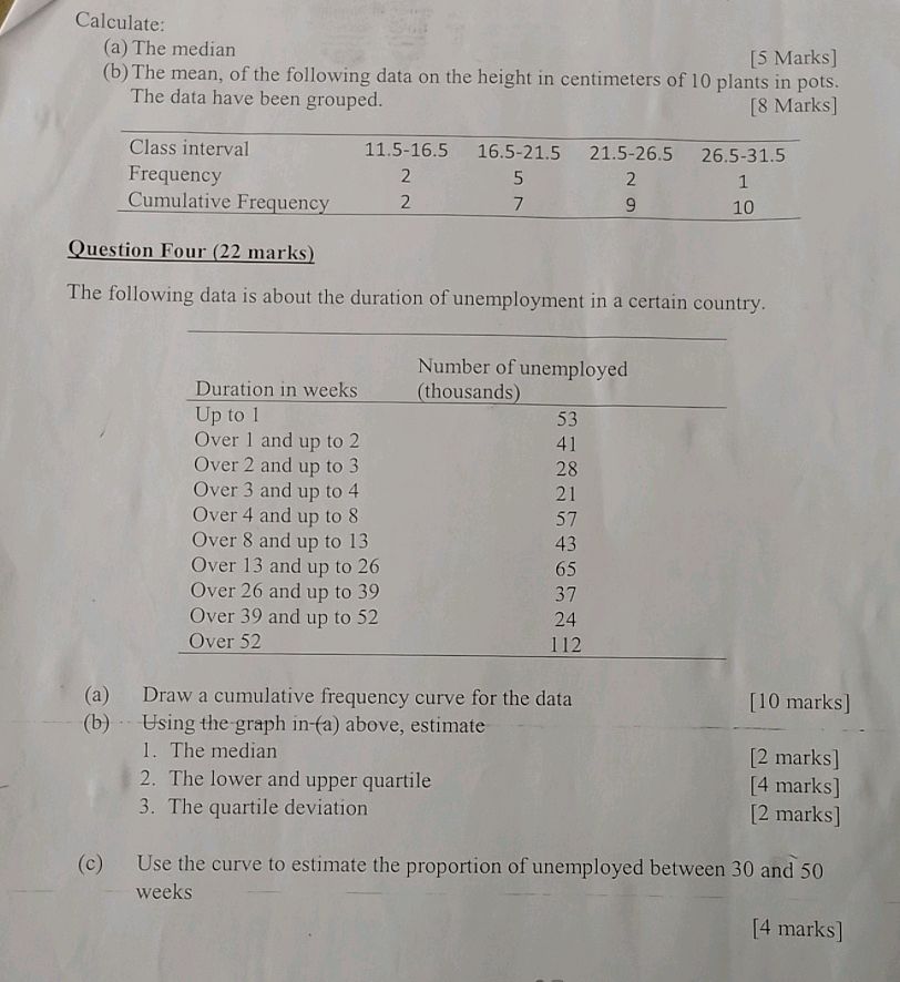 Calculate: (a) The median (b) The mean, of | StudyX