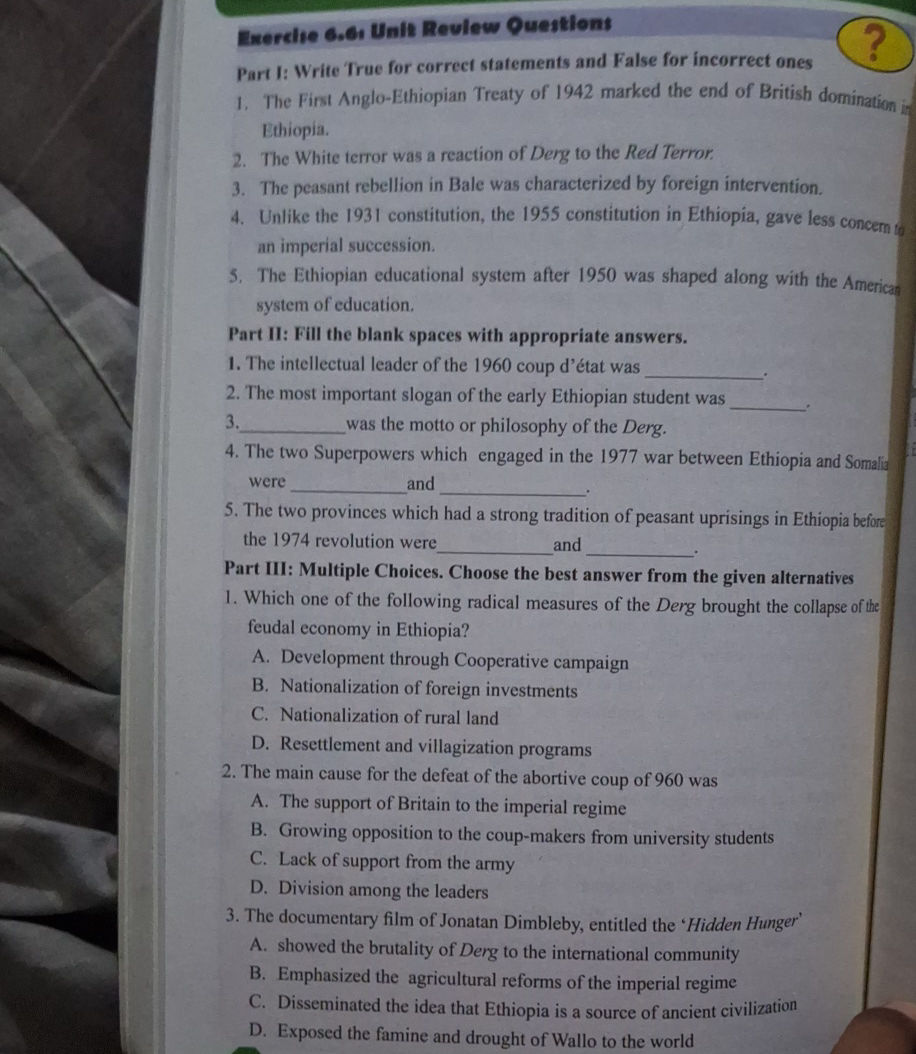 Exercise 6.61 Unit Review Questions Part I: | StudyX